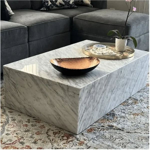 Ivy Bronx Genuine Marble Block Coffee Table - Carrara Marble | Wayfair.ie